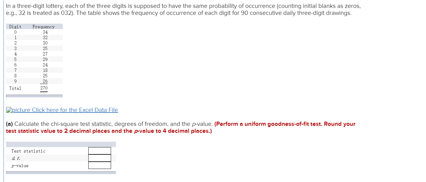 Solved In a three-digit lottery, each of the three digits is | Chegg.com