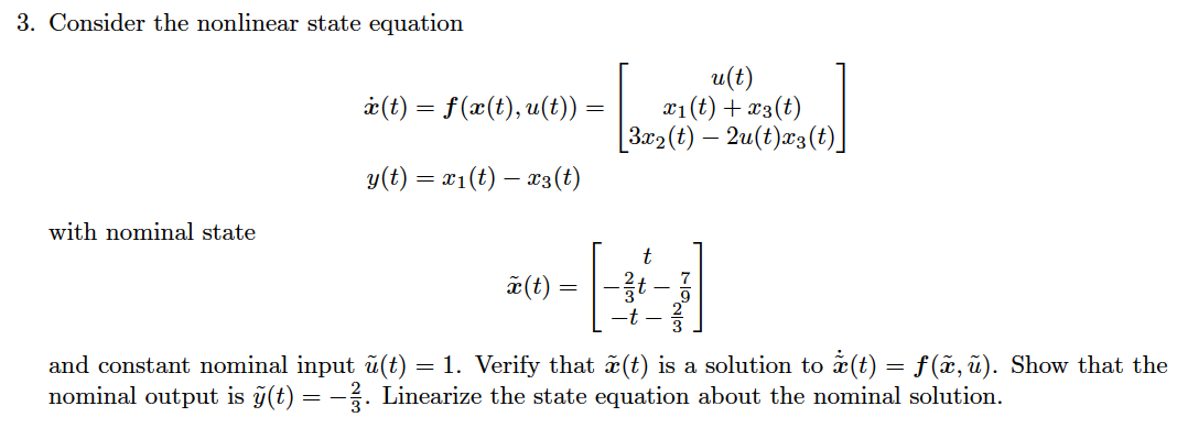 Solved 3. Consider the nonlinear state equation | Chegg.com