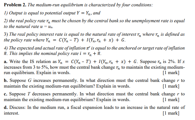 Solved Problem 2. The medium-run equilibrium is | Chegg.com