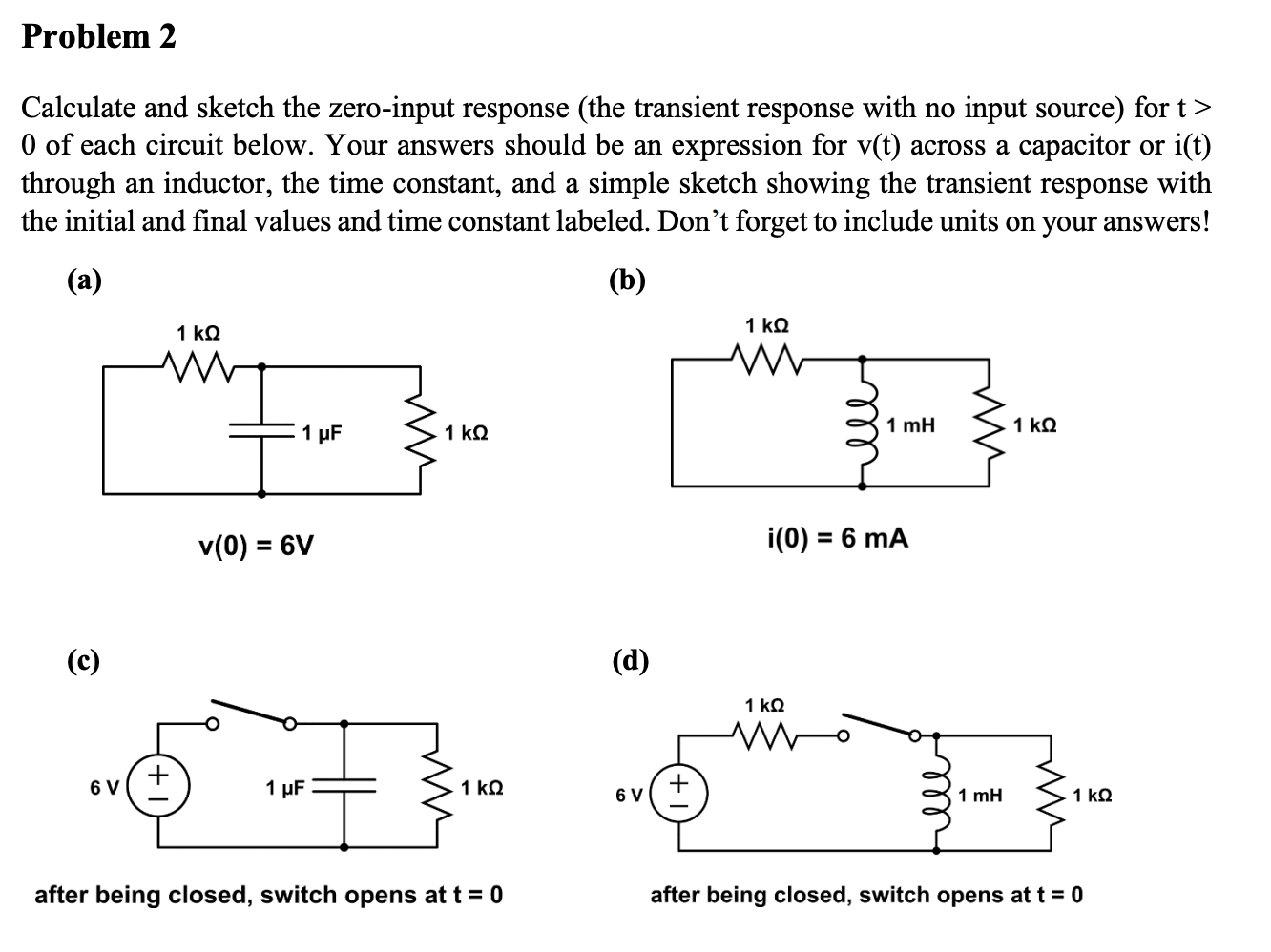 Solved Problem 2 Calculate and sketch the zero-input | Chegg.com