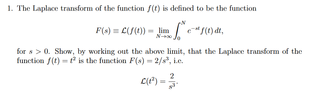 Solved 1. The Laplace transform of the function f(t) is | Chegg.com