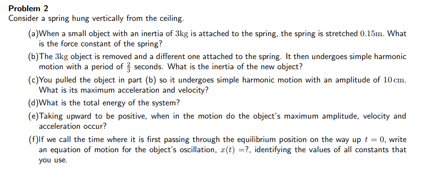 Solved Problem 2 Consider a spring hung vertically from the | Chegg.com