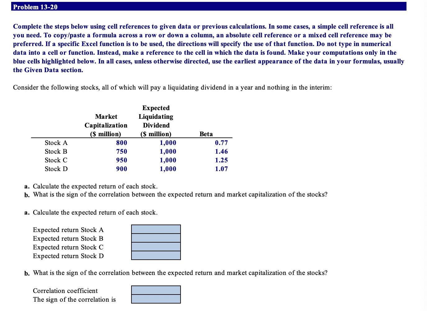 Solved can you please use excel functions | Chegg.com