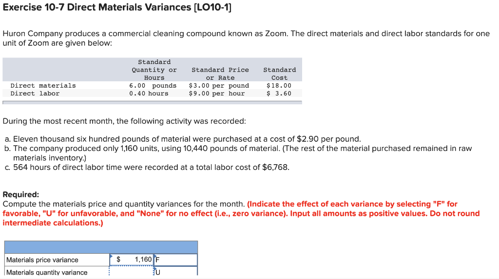 Solved Exercise 10-7 Direct Materials Variances [LO10-1] | Chegg.com