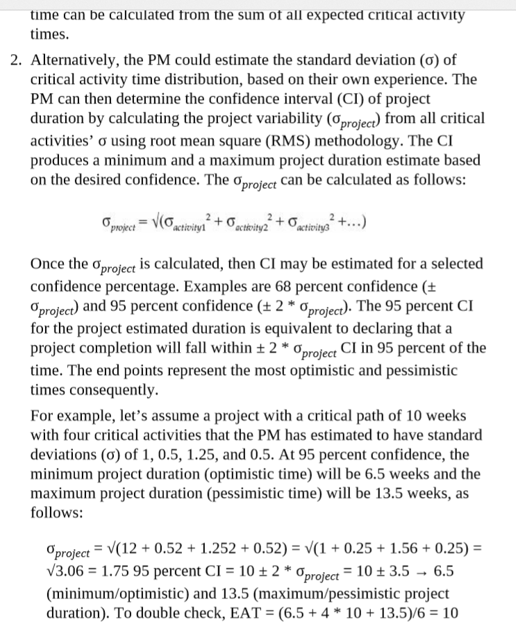 7.4.3 Estimating Expected Project Completion Time The | Chegg.com