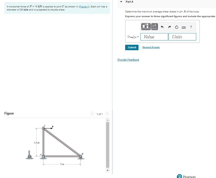 Solved A horizontal force of P=75kN is applied to joint C as | Chegg.com