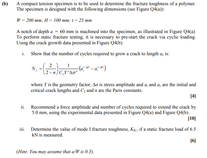 (b) A compact tension specimen is to be used to | Chegg.com