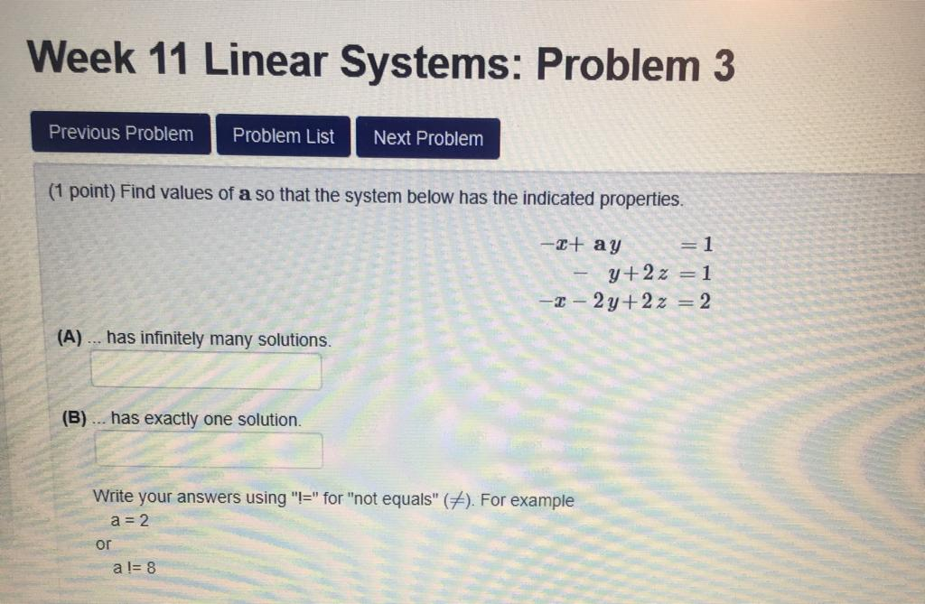 Solved Week 11 Linear Systems Problem 3 Previous Problem