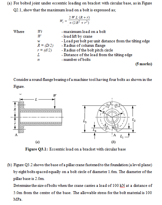 Solved (a) For bolted joint under eccentric loading on | Chegg.com