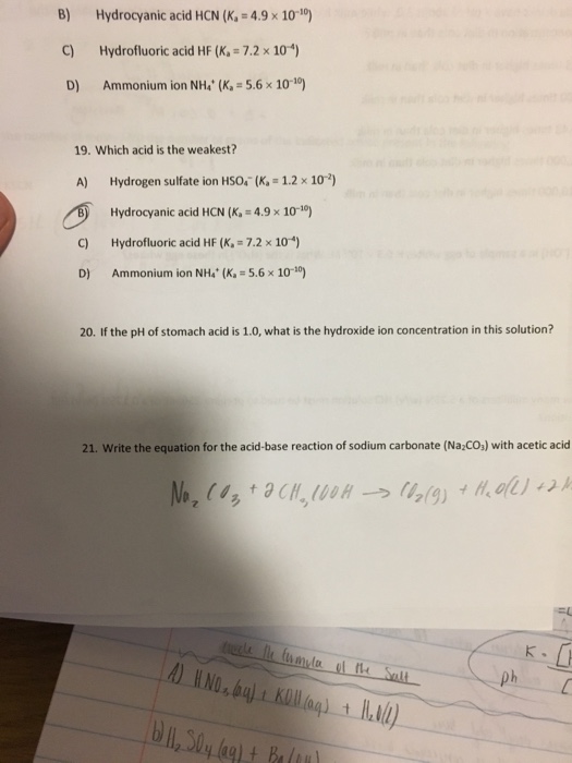 Solved Hydrocyanic acid HN (K. 4 Hydrofluoric acid HF (Ka = | Chegg.com