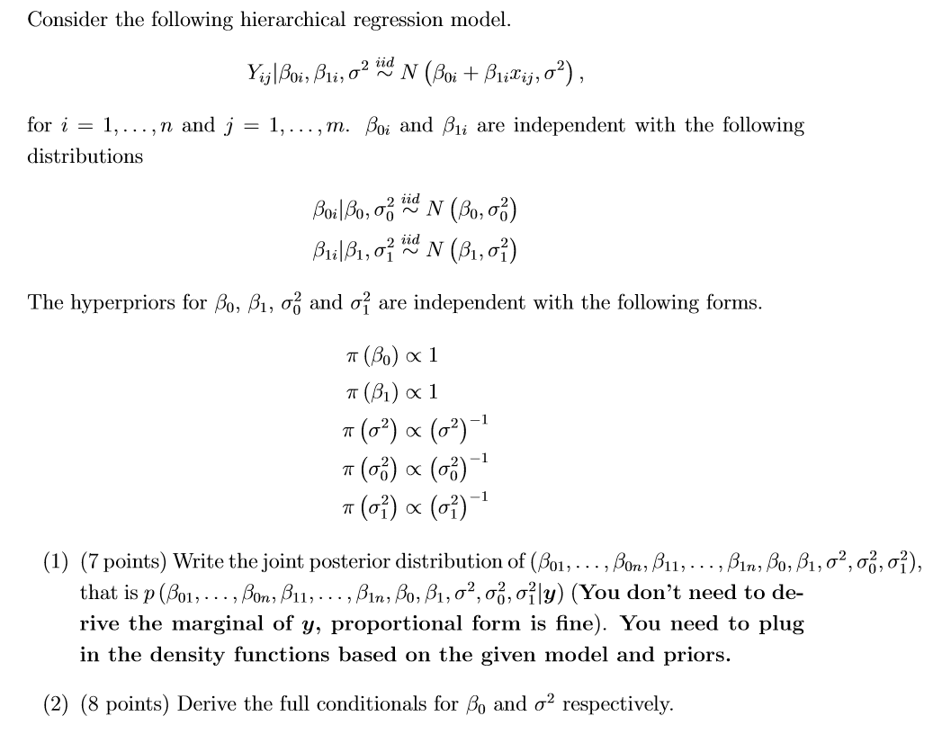 Consider the following hierarchical regression model. | Chegg.com