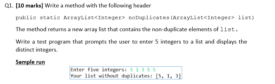 Solved Q1. (10 marks] Write a method with the following | Chegg.com