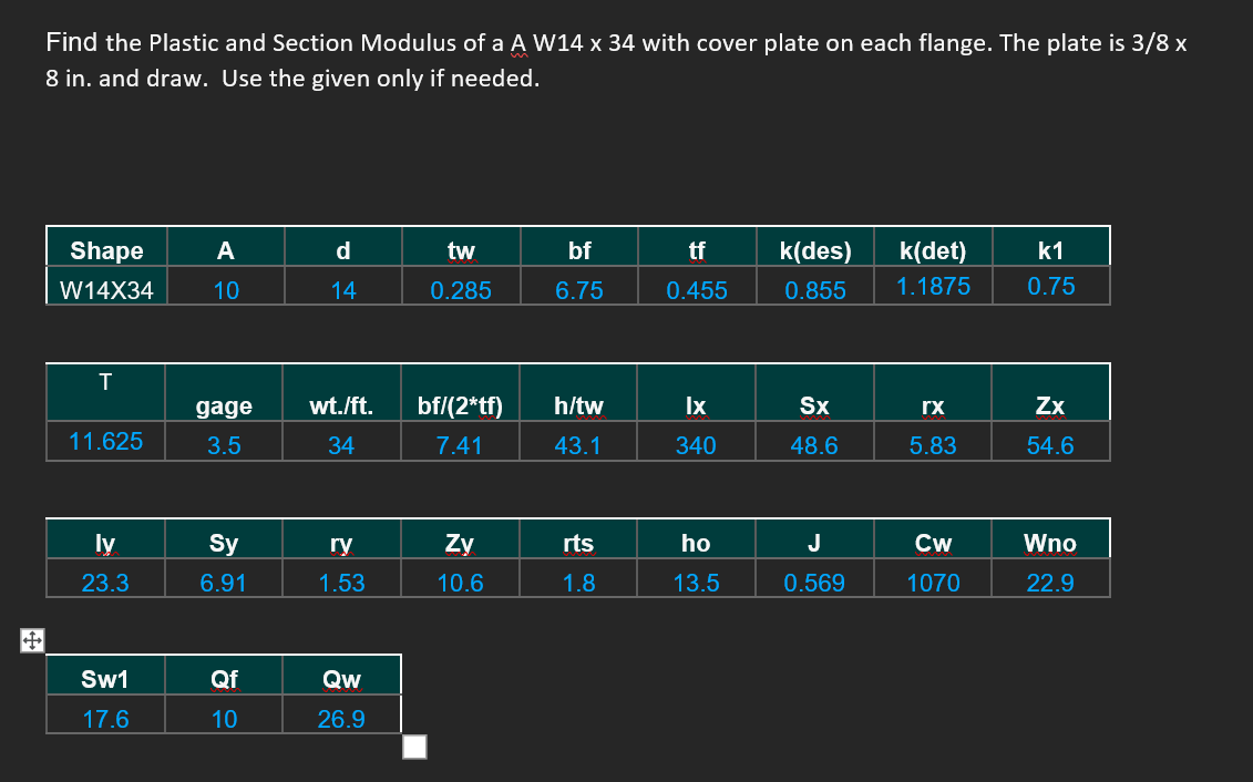 Solved Find the Plastic and Section Modulus of a A W14 x 34 | Chegg.com