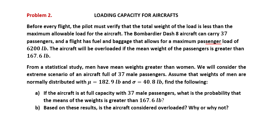 Solved Problem 2. LOADING CAPACITY FOR AIRCRAFTS Before | Chegg.com