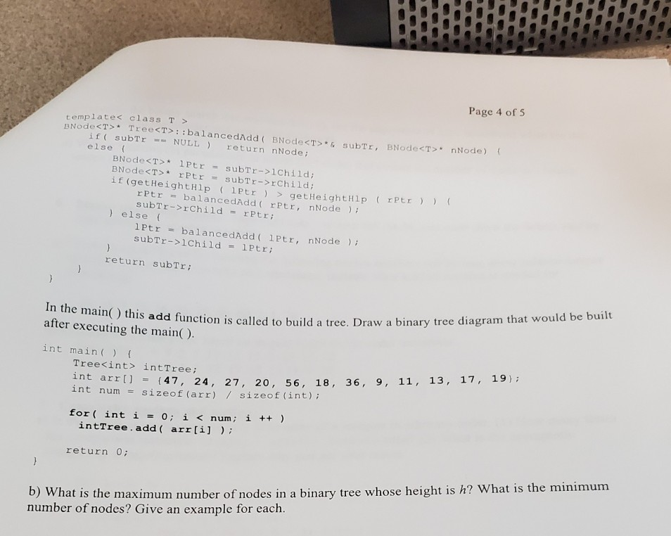 Solved 4 Binary Tree Concepts Code Tracing Code Tracing Given Link Based Binary Tree Class