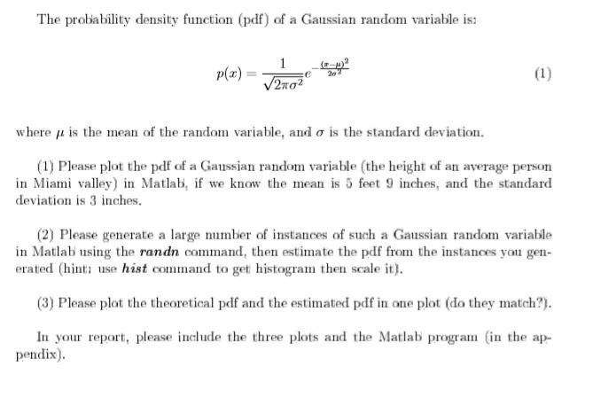 Solved The probability density function (pdf) of a Gaussian | Chegg.com