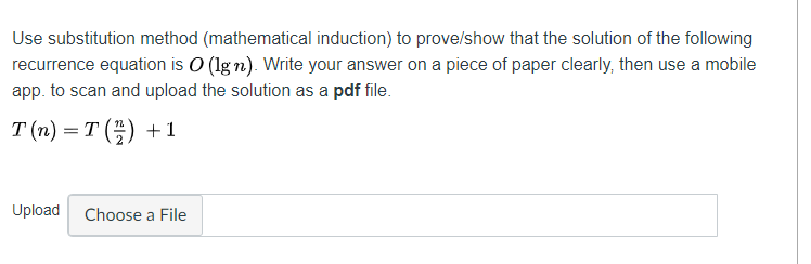Solved Use substitution method (mathematical induction) to | Chegg.com