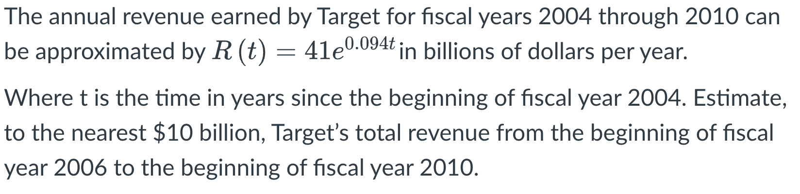 Solved The annual revenue earned by Target for fiscal years | Chegg.com