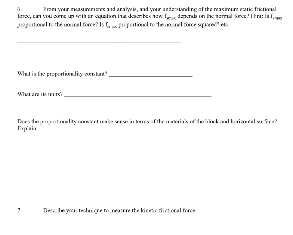 Solved 2. Data for dependence of maximum frictional force on | Chegg.com