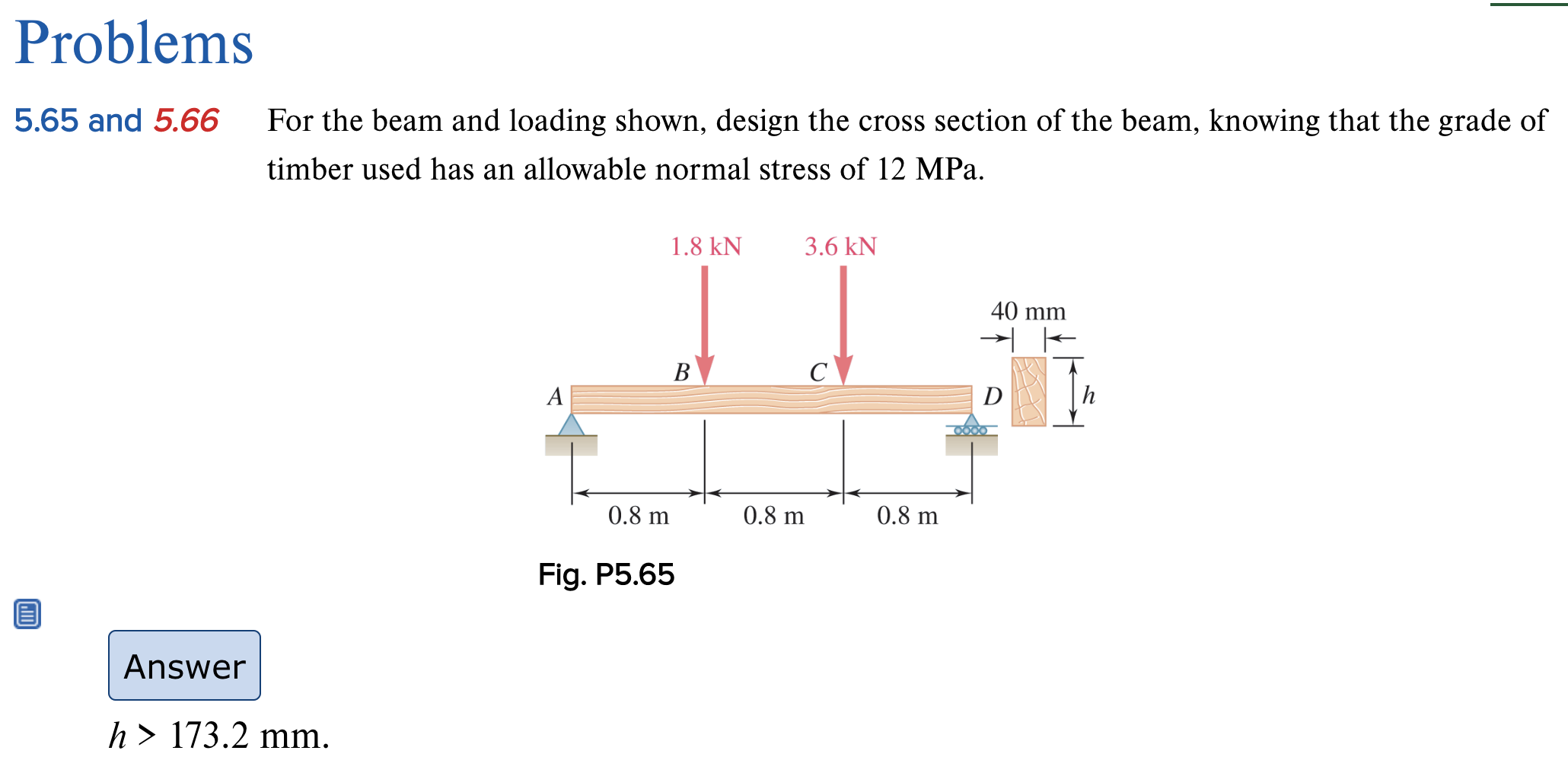 Solved For the beam and loading shown, design the cross | Chegg.com