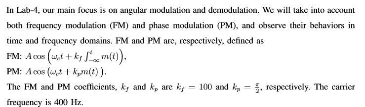 In Lab 4 Our Main Focus Is On Angular Modulation And Chegg