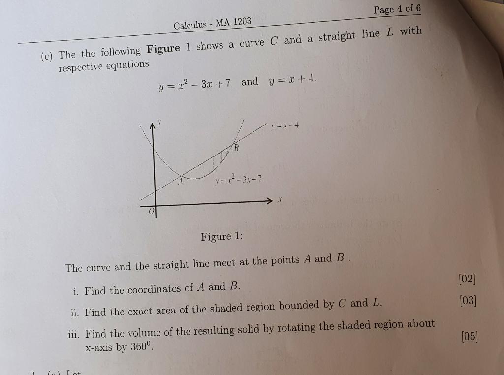 Solved Page 4 of 6 Calculus - MA 1203 (c) The the following | Chegg.com