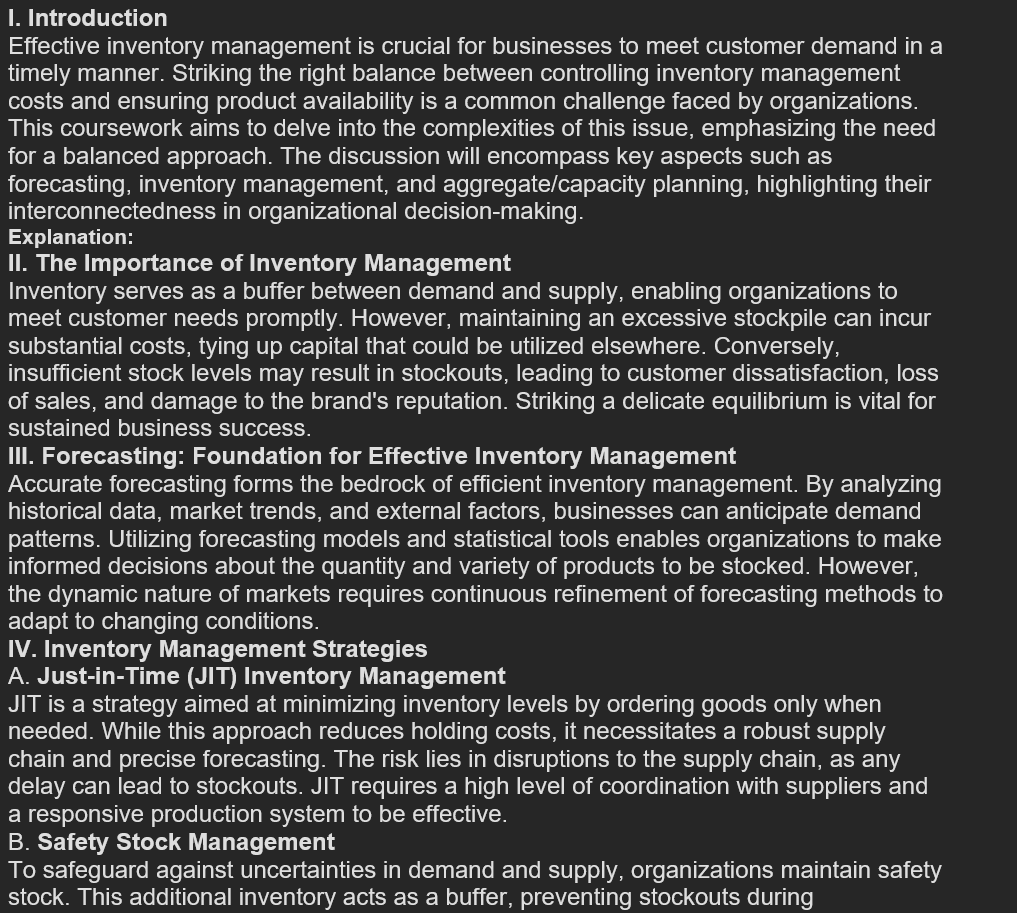 Solved I. Introduction Effective inventory management is | Chegg.com