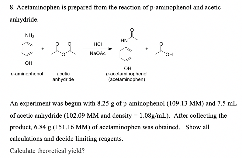 Solved 8. Acetaminophen is prepared from the reaction of | Chegg.com