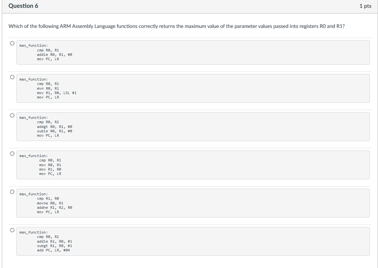 Solved Question 6Which of the following ARM Assembly | Chegg.com