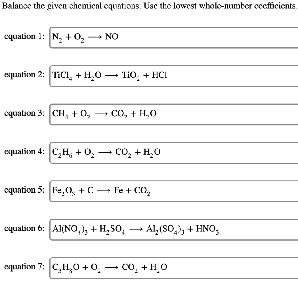 Solved Balance the given chemical equations. Use the lowest | Chegg.com
