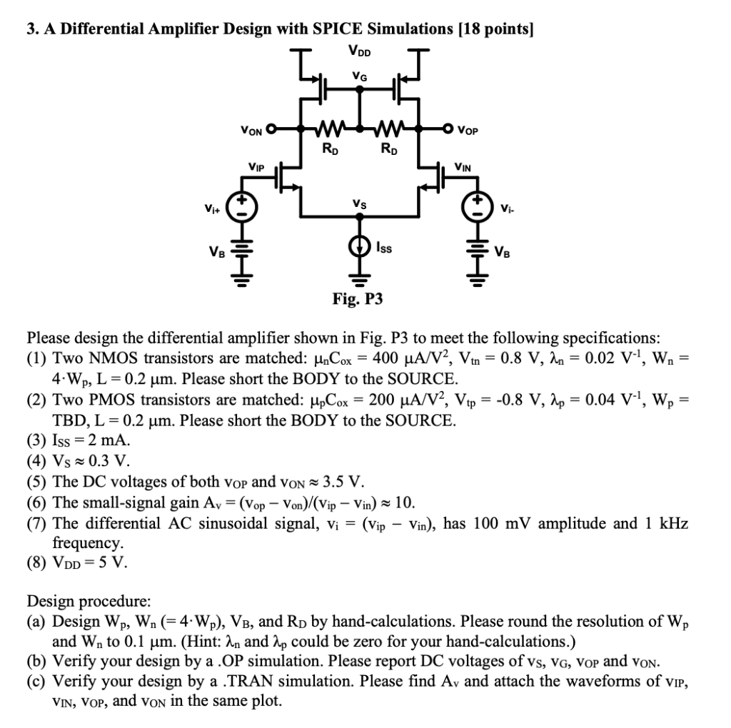 3. A Differential Amplifier Design with SPICE | Chegg.com