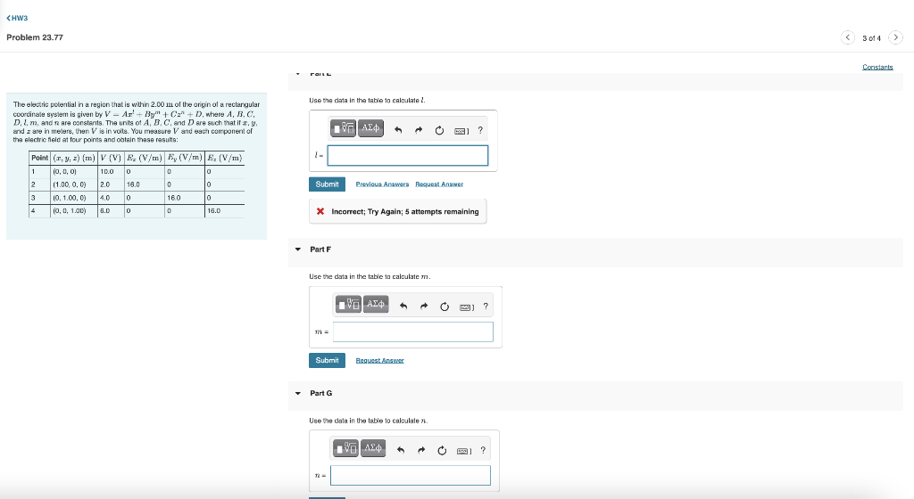Solved 4 Constants ranL Use the data in the table to | Chegg.com