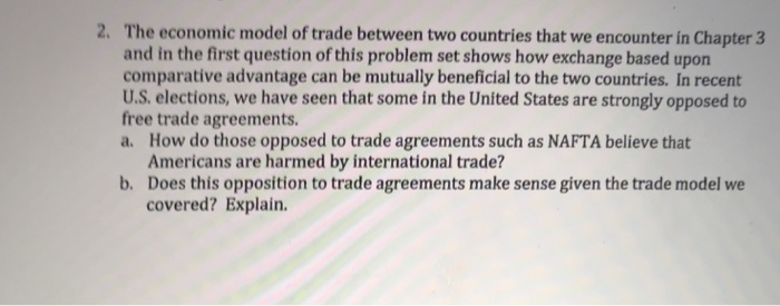 Solved 2. The economic model of trade between two countries | Chegg.com