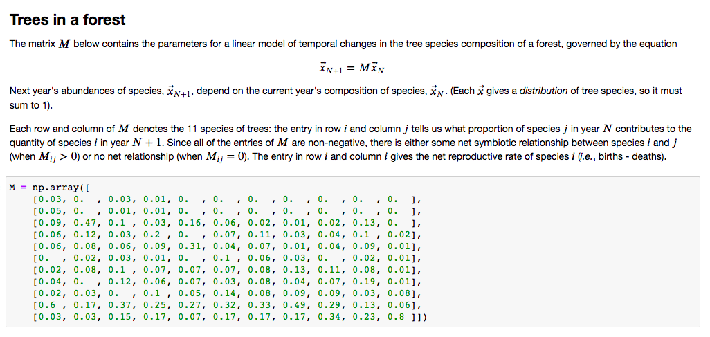 Solved Trees in a forest The matrix M below contains the | Chegg.com