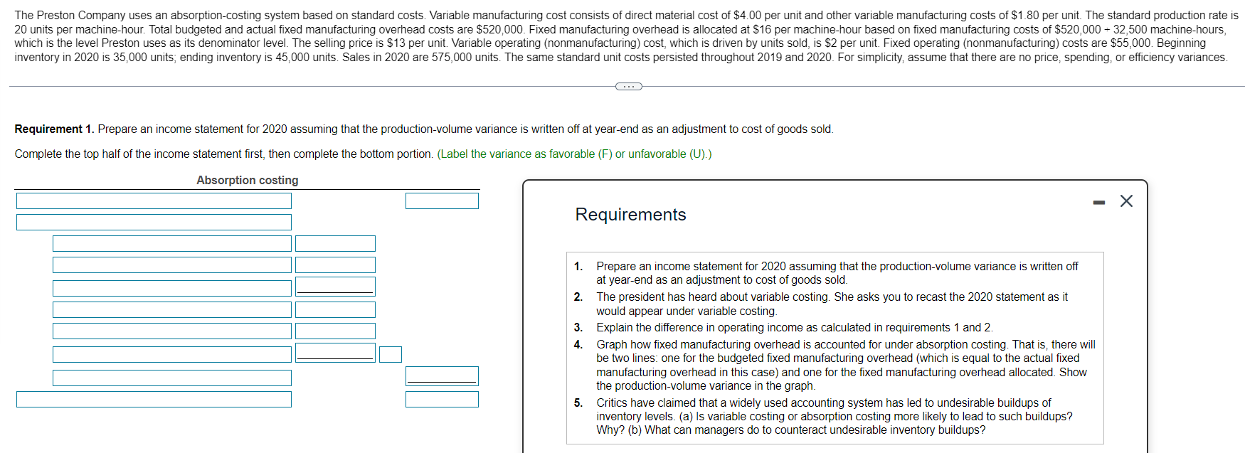 Solved Requirement 1. ﻿Prepare an income statement for 2020 | Chegg.com