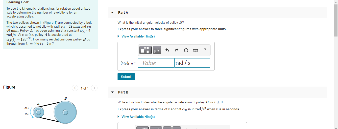 Solved A) What is the initial angular velocity of pulley | Chegg.com