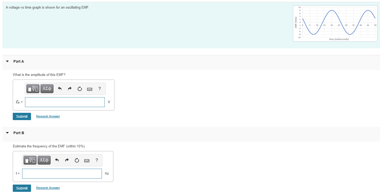 Solved A voltage vs time graph is shown for an oscillating | Chegg.com
