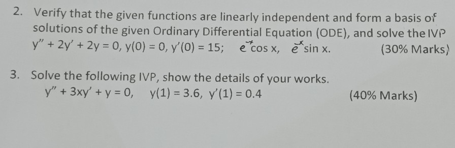 Solved 2. Verify that the given functions are linearly | Chegg.com