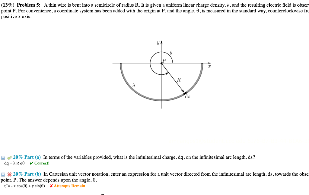 Solved (13\%) Problem 5: A thin wire is bent into a | Chegg.com