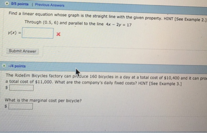 Solved 3 o0/5 points | Previous Answers Find a linear | Chegg.com