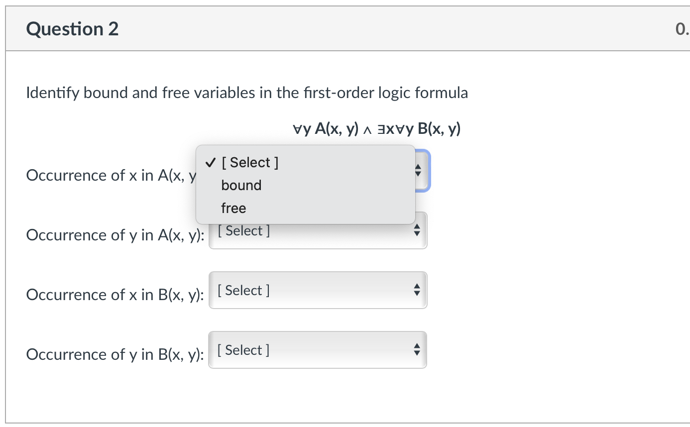 Solved Question 2 Identify bound and free variables in the | Chegg.com
