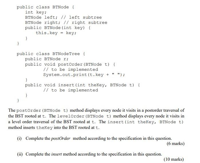 Solved Public Class Btnode 1 Int Key Btnode Left Left 
