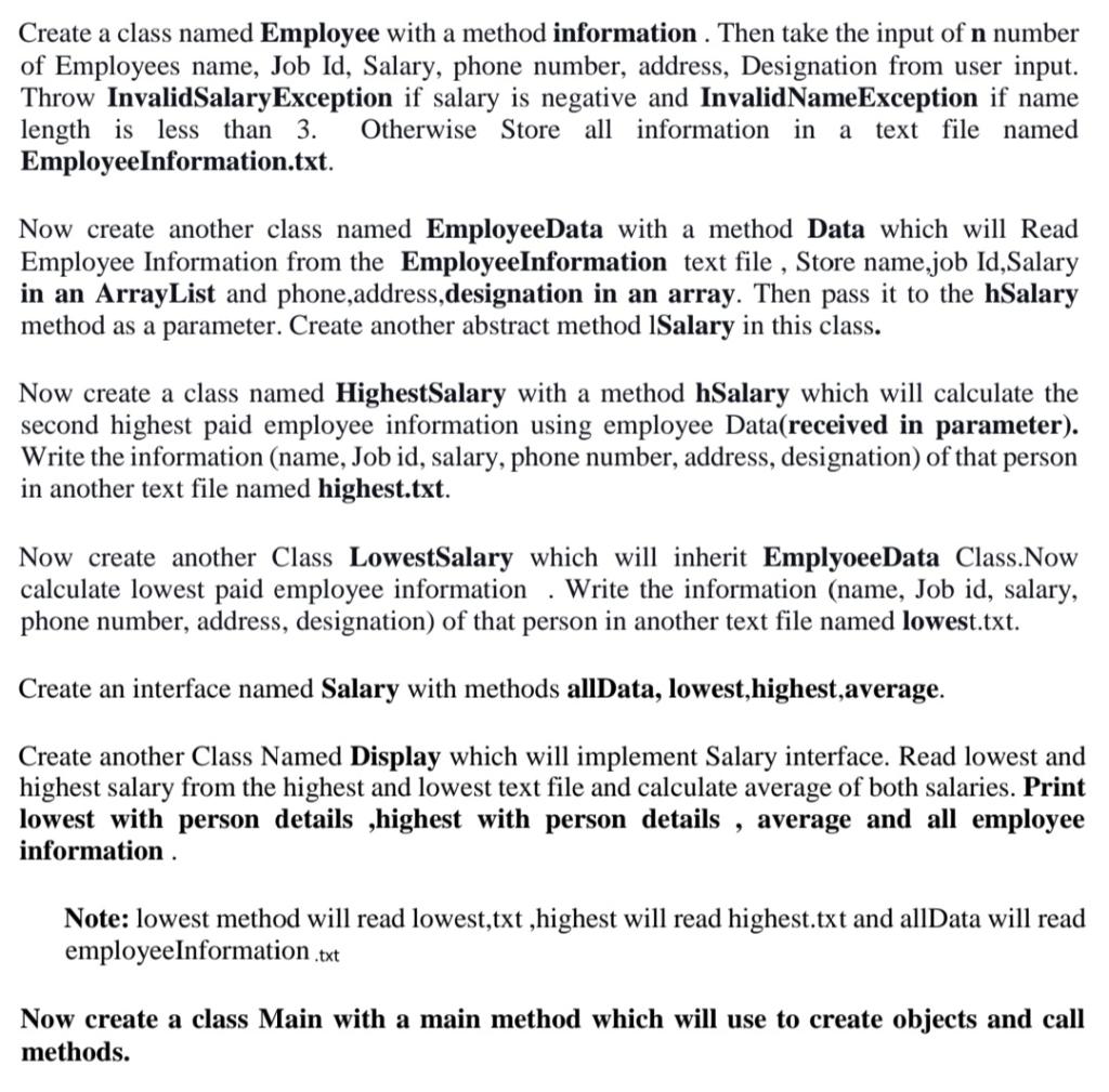 Solved Create a class named Employee with a method | Chegg.com