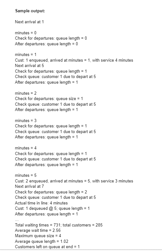 Solved (2 possible extra credit points) Queue simulation. | Chegg.com