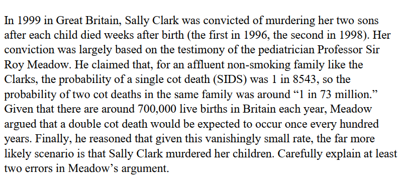 Solved In 1999 in Great Britain, Sally Clark was convicted | Chegg.com