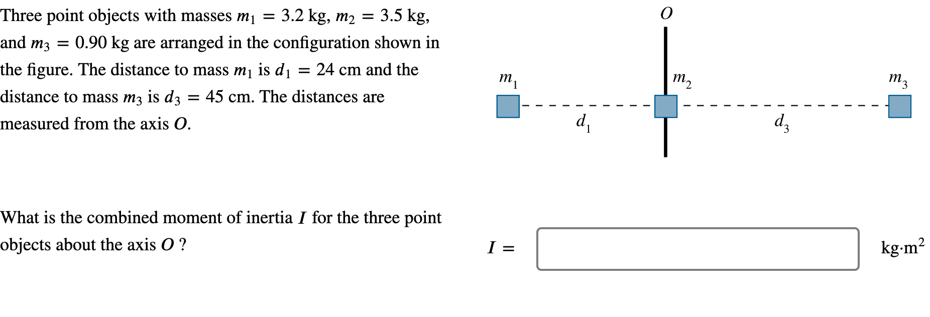Solved Three point objects with masses m1=3.2 kg,m2=3.5 kg, | Chegg.com