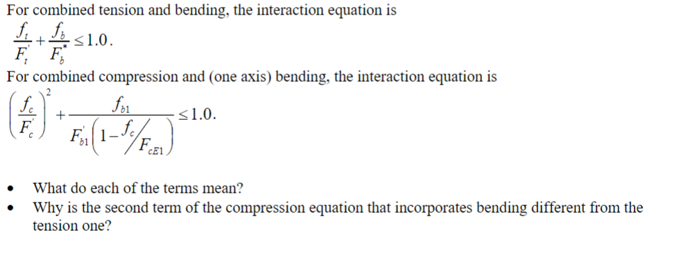 Solved Ft′ft+Fb∗fb≤1.0 For combined compression and (one | Chegg.com