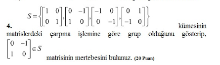Solved Find out the order of the matrix by showing that the | Chegg.com
