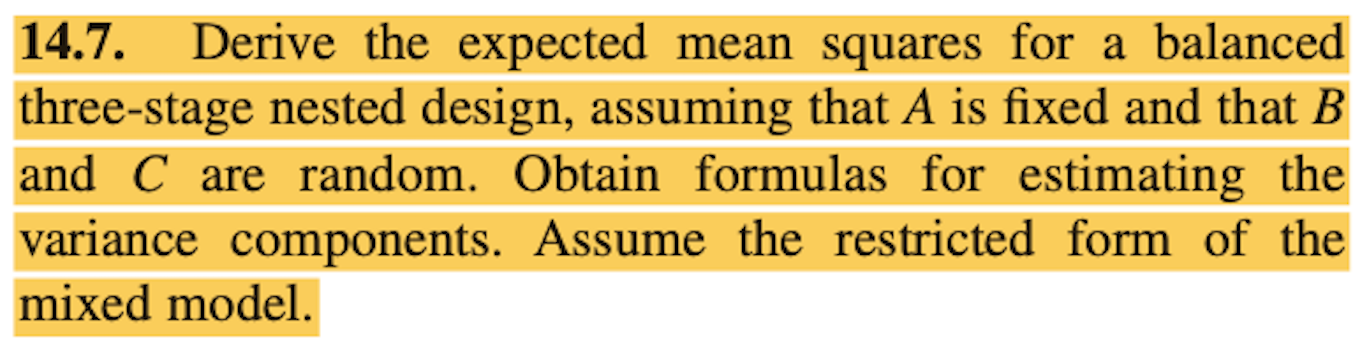 Solved 14.7. Derive the expected mean squares for a balanced | Chegg.com