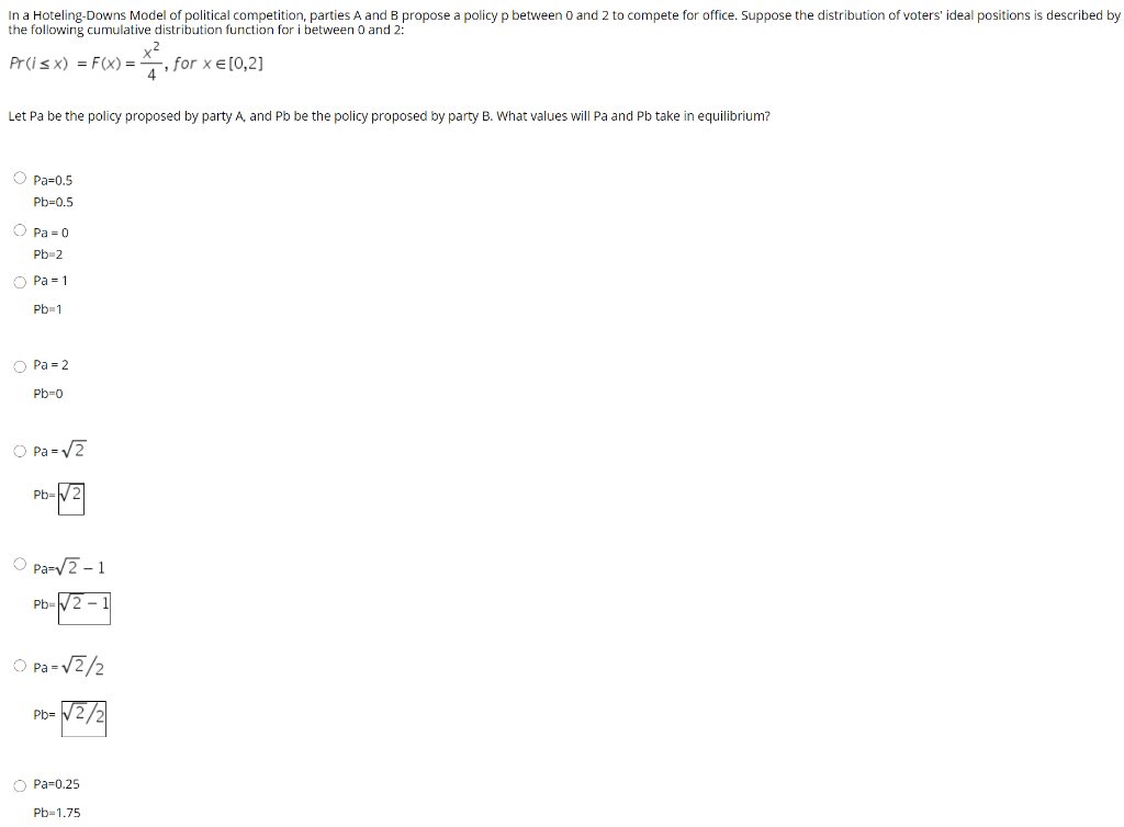 Solved In a Hoteling-Downs Model of political competition, | Chegg.com